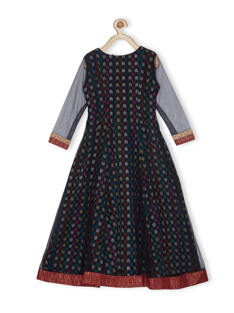 Black Embroidered Brocade Kids Gowns - NIKHAAR - 2924695