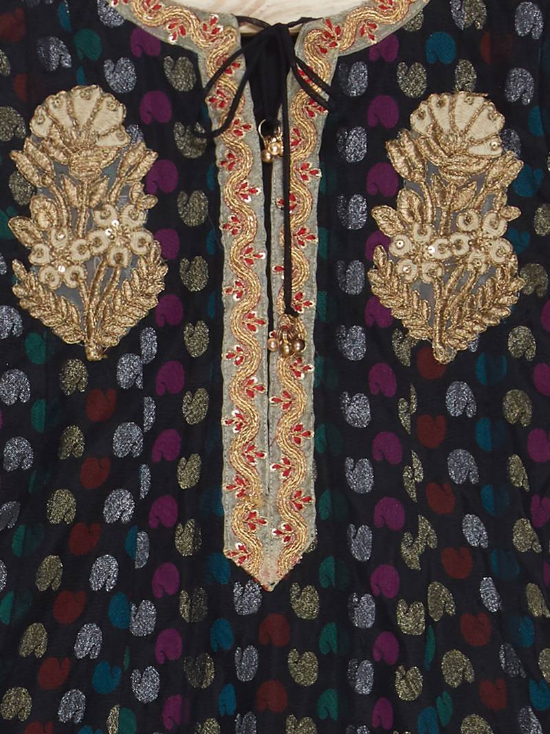 Black Embroidered Brocade Kids Gowns - NIKHAAR - 2924695