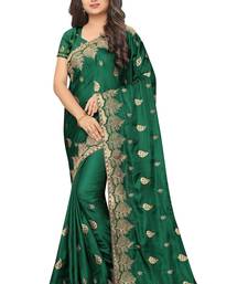 Dark green embroidered fancy fabric saree with blouse - VALAM PRINTS ...