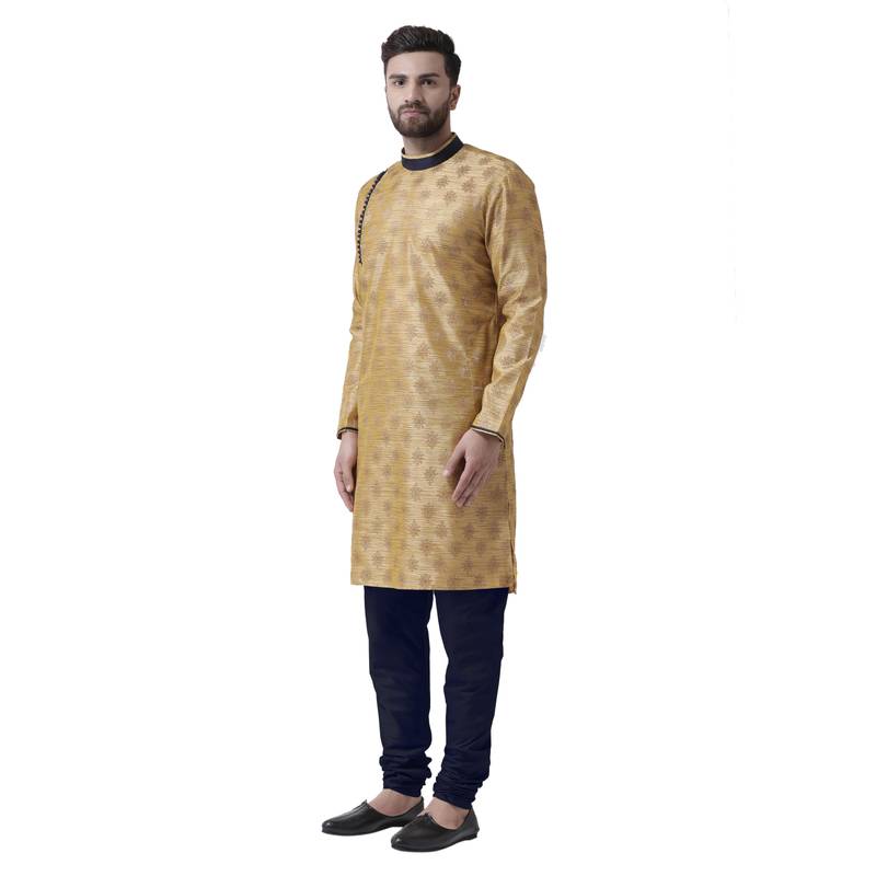 Gold Woven Silk Men Kurta - I Know - 2928225