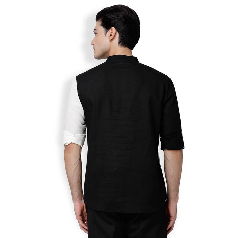 Svanik Men's Black&white Blended Color Block Kurta - Svanik - 2930368