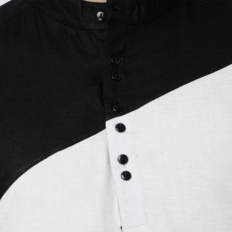Svanik Men's Black&white Blended Color Block Kurta - Svanik - 2930368