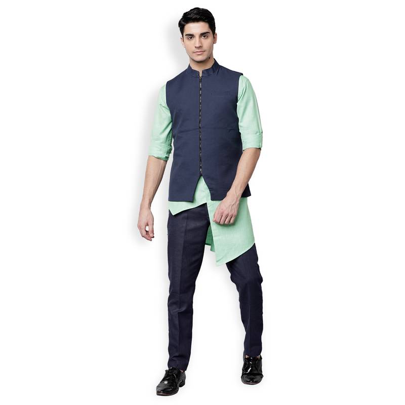 Svanik Navy Blue Blended Solid Waistcoat - Svanik - 2930381
