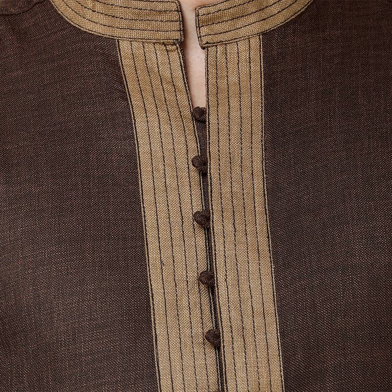 Svanik Brown Solid Cotton Classic Mid Kurta - Svanik - 2930396