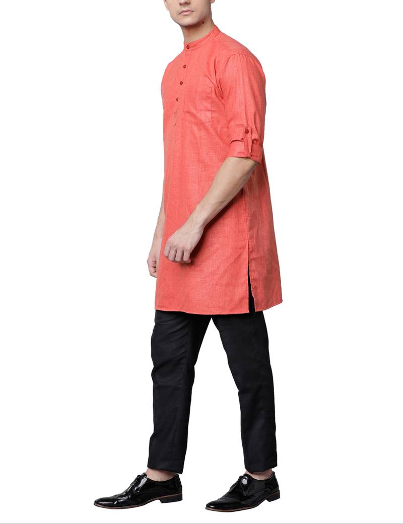 Svanik Pink Solid Blended Classic Mid Kurta - Svanik - 2930409