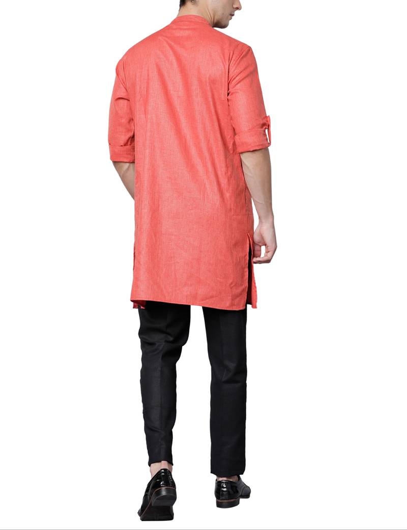 Svanik Pink Solid Blended Classic Mid Kurta - Svanik - 2930409