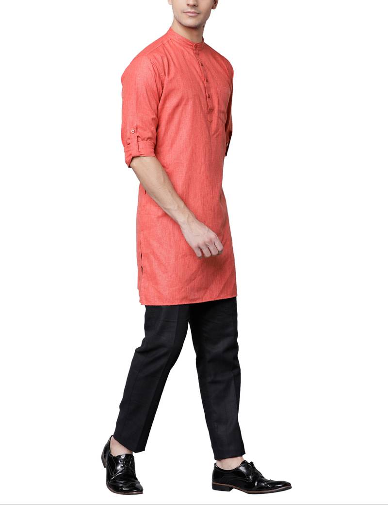 Svanik Pink Solid Blended Classic Mid Kurta - Svanik - 2930409