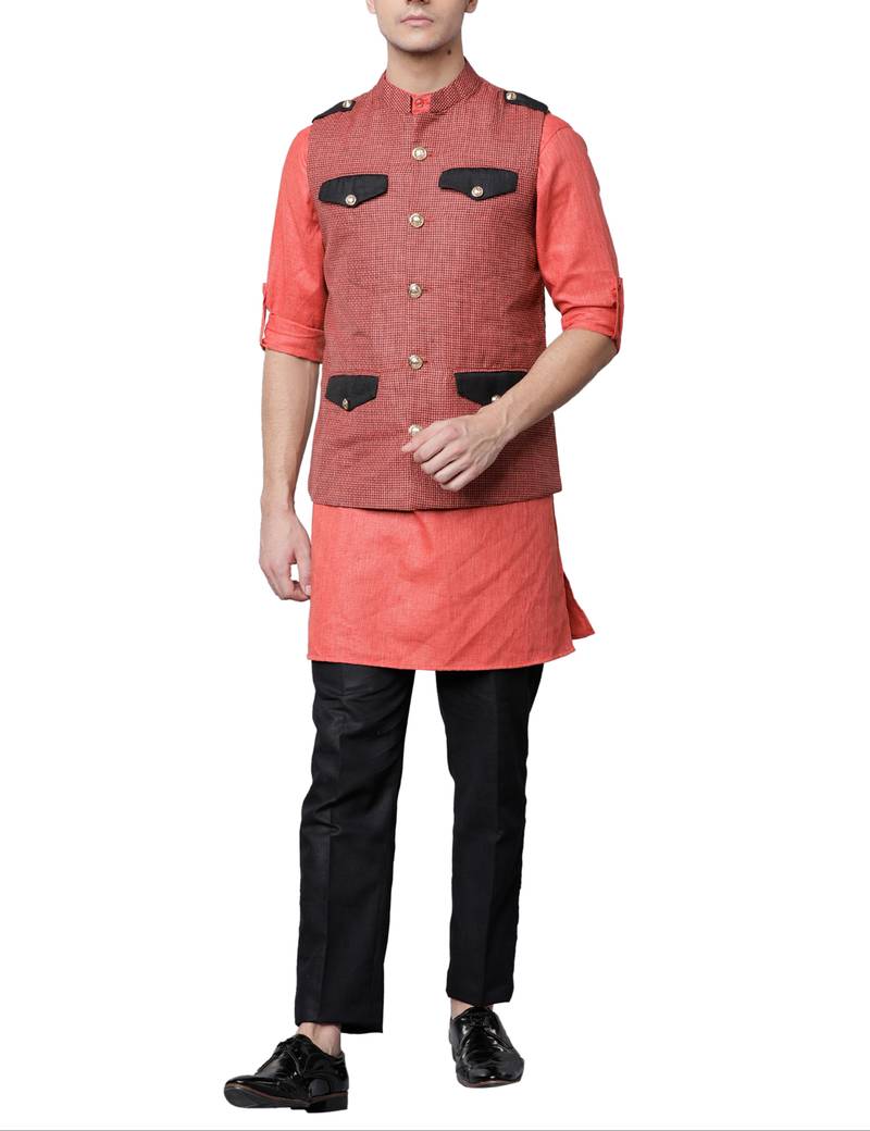 Svanik Pink Solid Blended Classic Mid Kurta - Svanik - 2930409