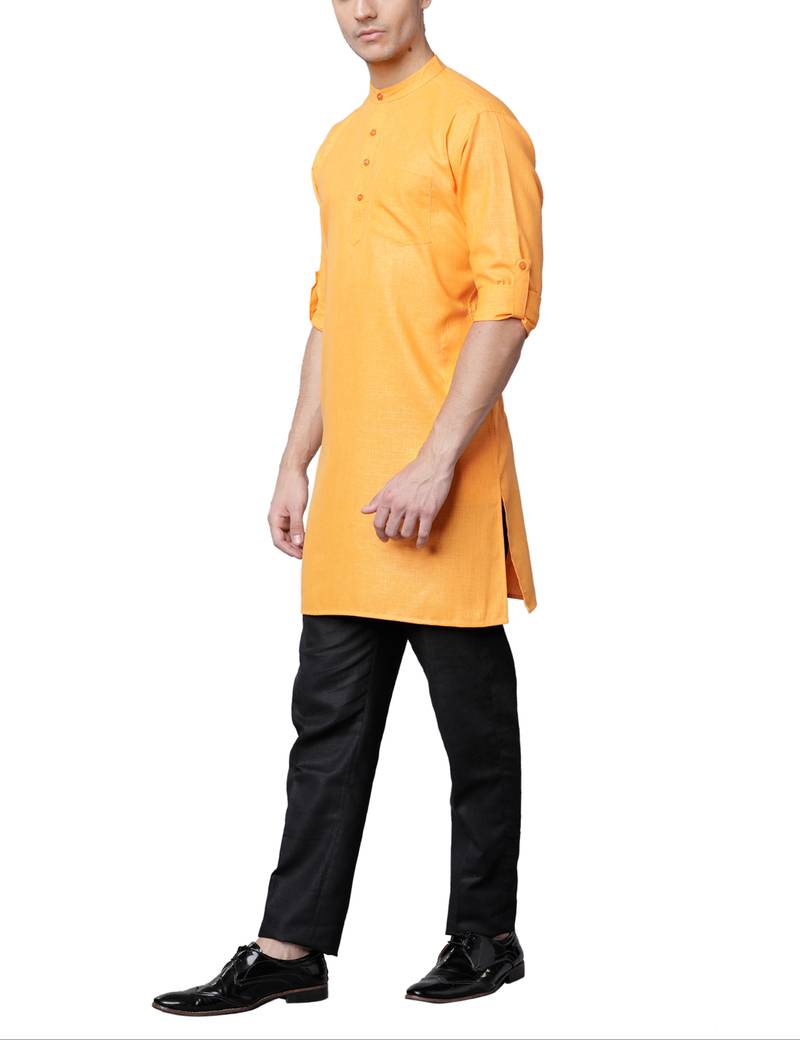 Svanik Yellow Solid Blended Classic Mid Kurta - Svanik - 2930412