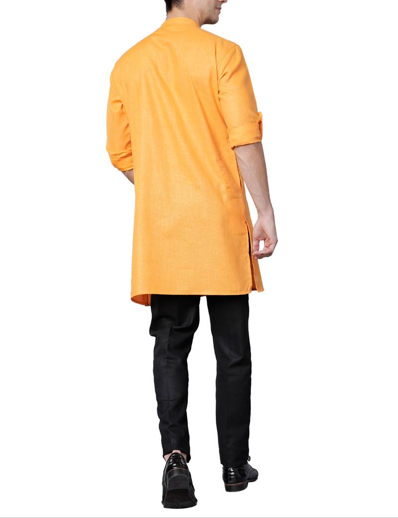 Svanik Yellow Solid Blended Classic Mid Kurta - Svanik - 2930412