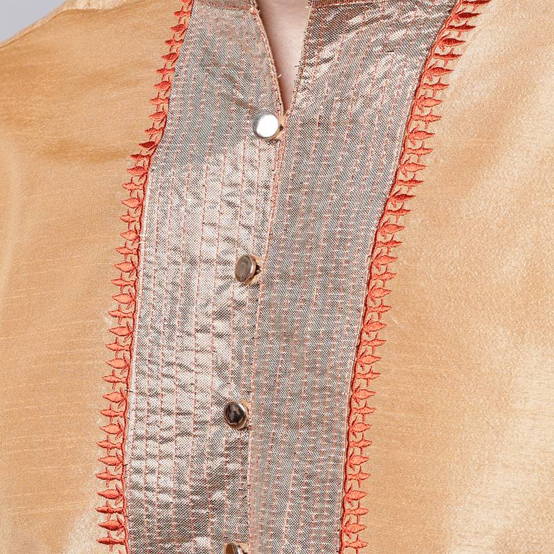 Svanik Blended Solid Gold Kurta Set - Svanik - 2930436