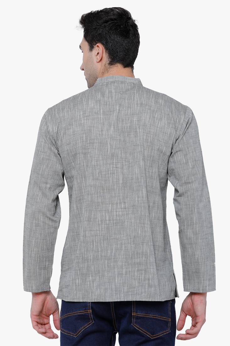 Svanik Grey Cotton Solid Classic Short Kurta - Svanik - 2930438