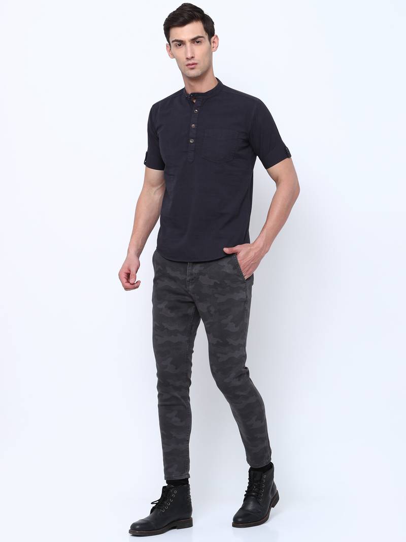 Svanik Navy Blue Solid Garment Dyed cotton Casual Short Kurta. - Svanik ...