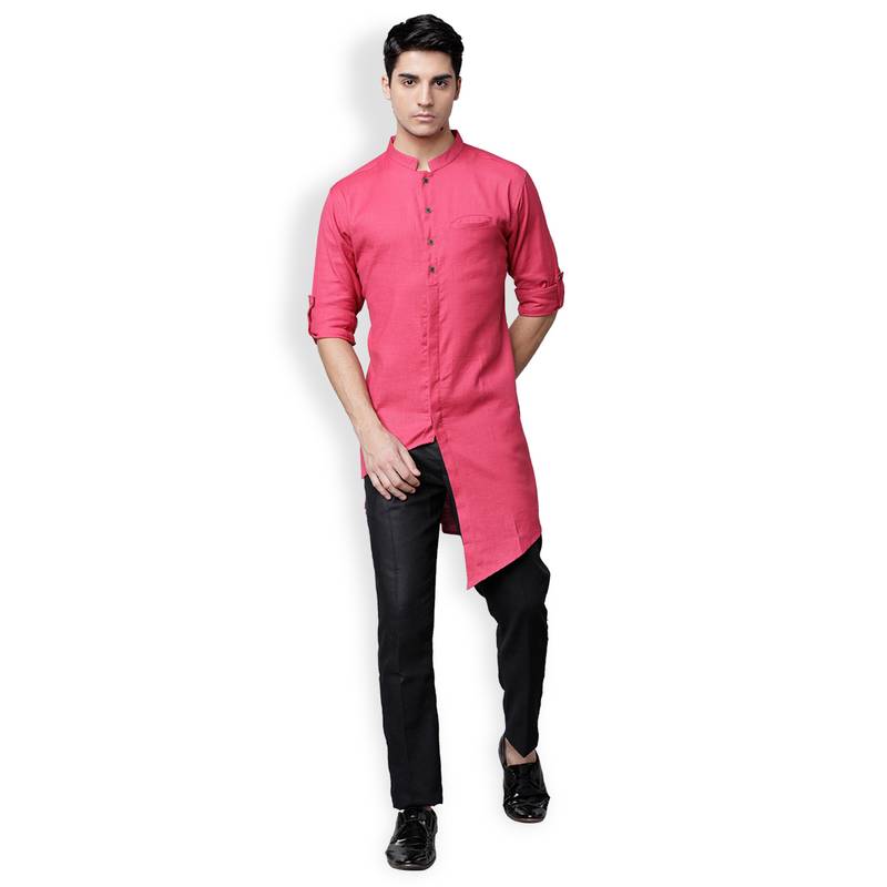 Svanik Blended Solid Pink Kurta - Svanik - 2930537