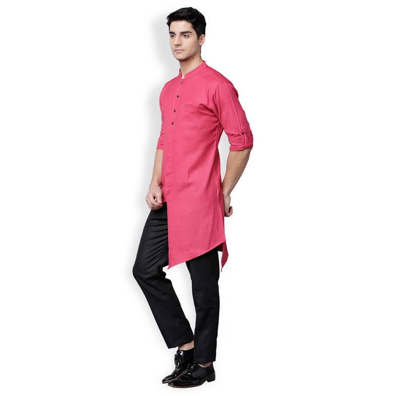 Svanik Blended Solid Pink Kurta - Svanik - 2930537