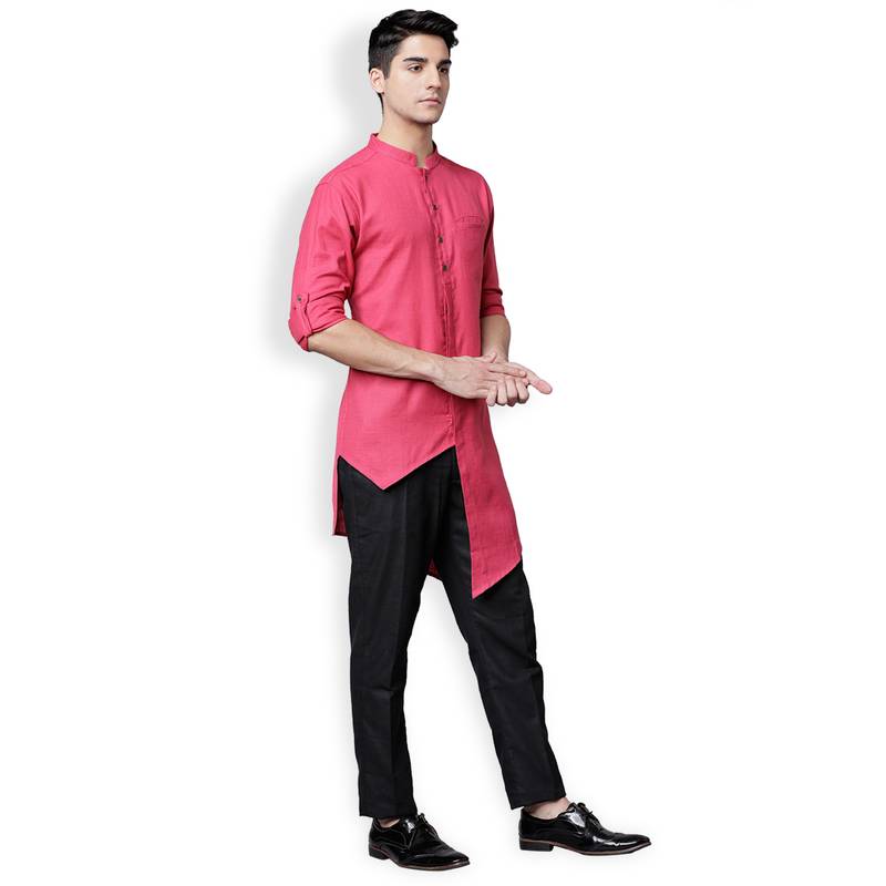 Svanik Blended Solid Pink Kurta - Svanik - 2930537