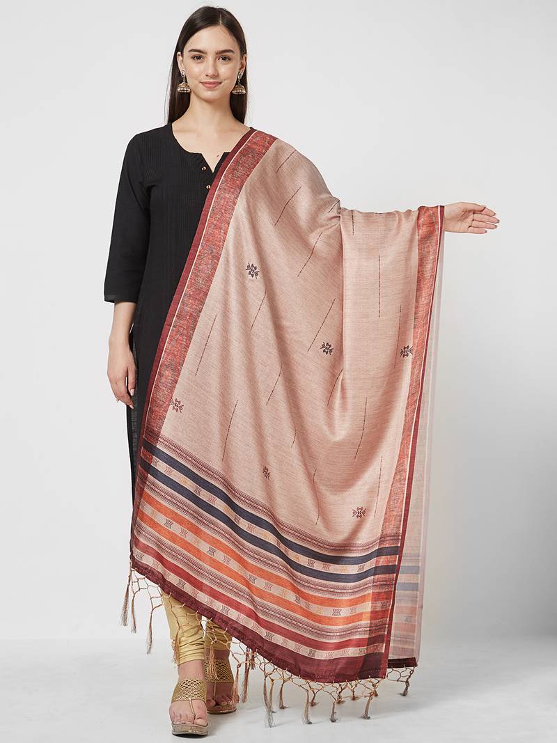 Beige Pashmina Silk Printed geometric_print Only Dupatta - Sareemall ...