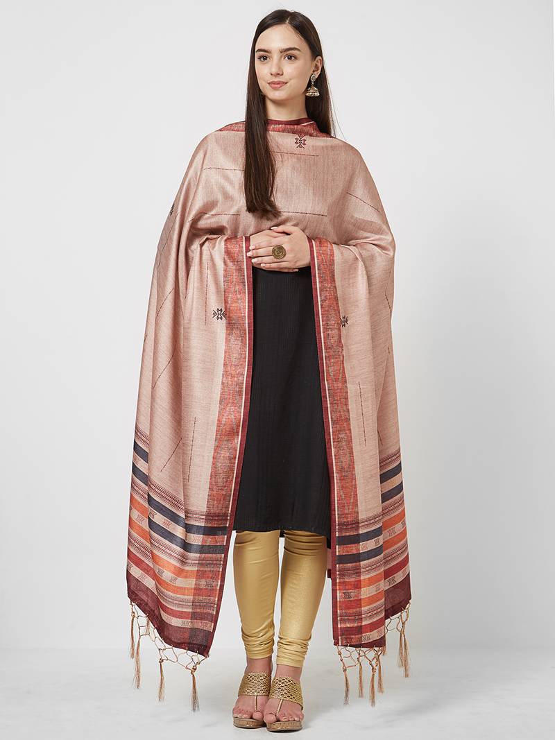 Beige Pashmina Silk Printed geometric_print Only Dupatta - Sareemall ...