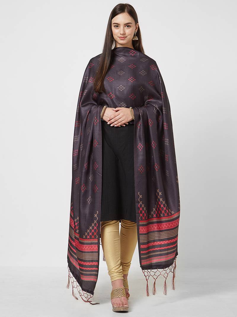 Grey Pashmina Silk Printed geometric_print Only Dupatta - Sareemall ...