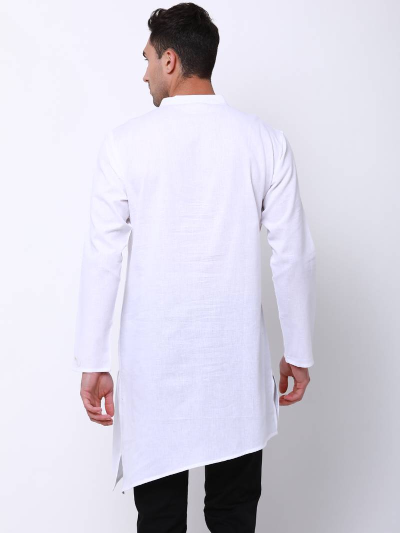 Svanik White Solid Blended Pleated Stylish Kurta - Svanik - 2932961
