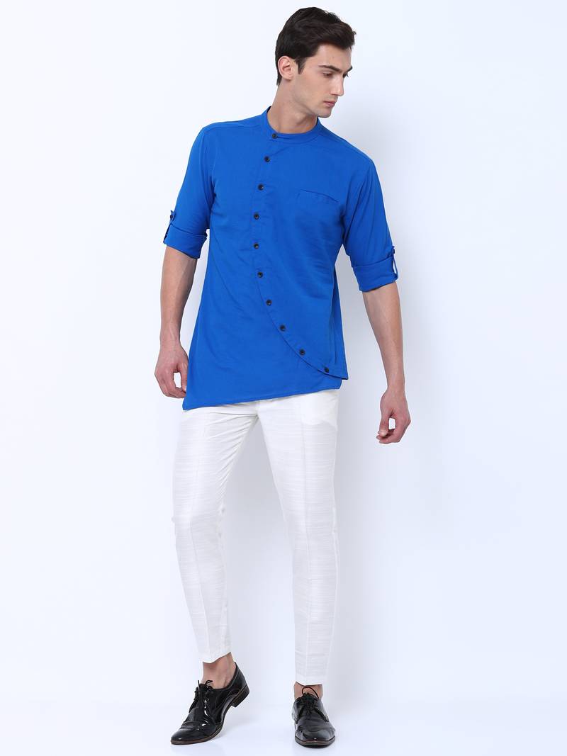 Svanik Blue Solid Blended Stylized Fashion Kurta - Svanik - 2932965