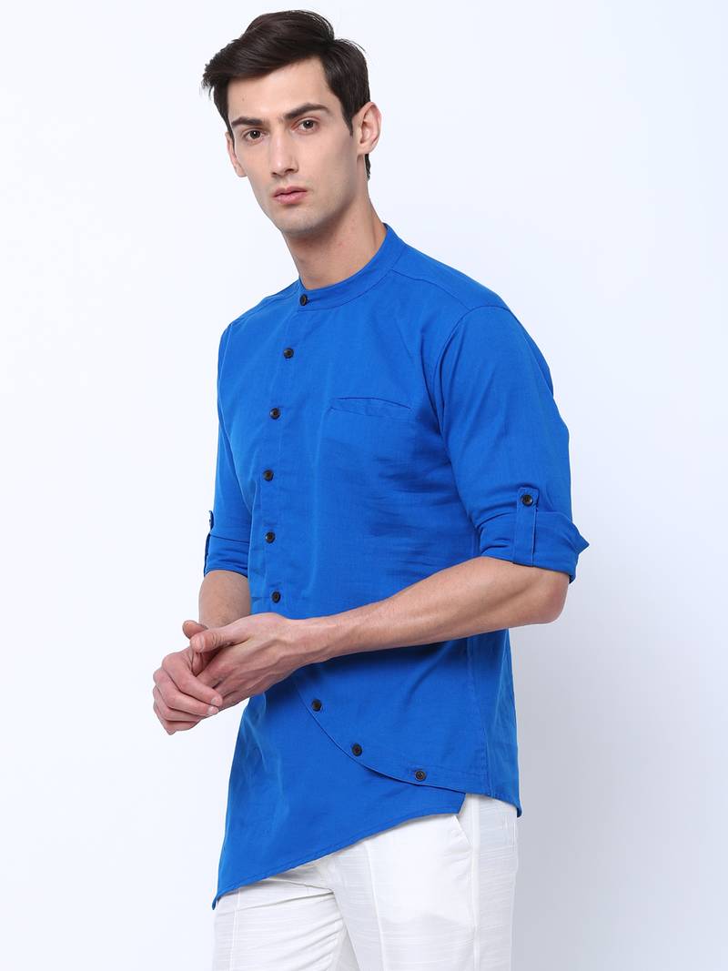 Svanik Blue Solid Blended Stylized Fashion Kurta - Svanik - 2932965