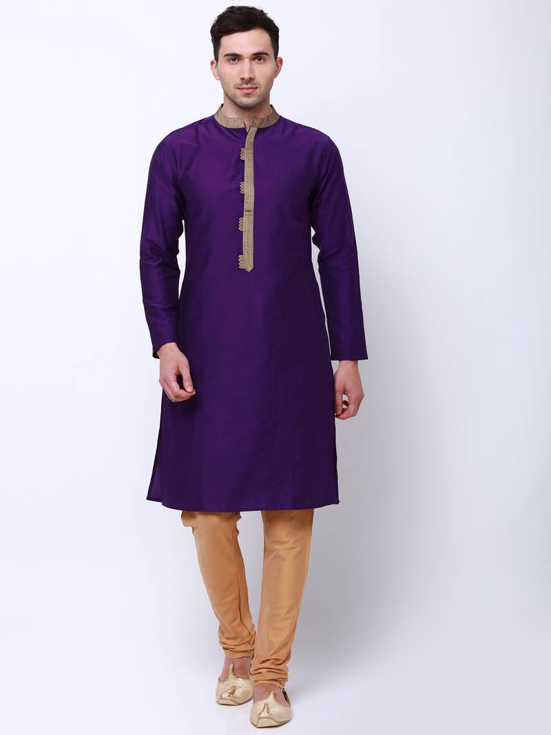 Svanik Violet Blended Striped Classic Long Kurta - Svanik - 2933006