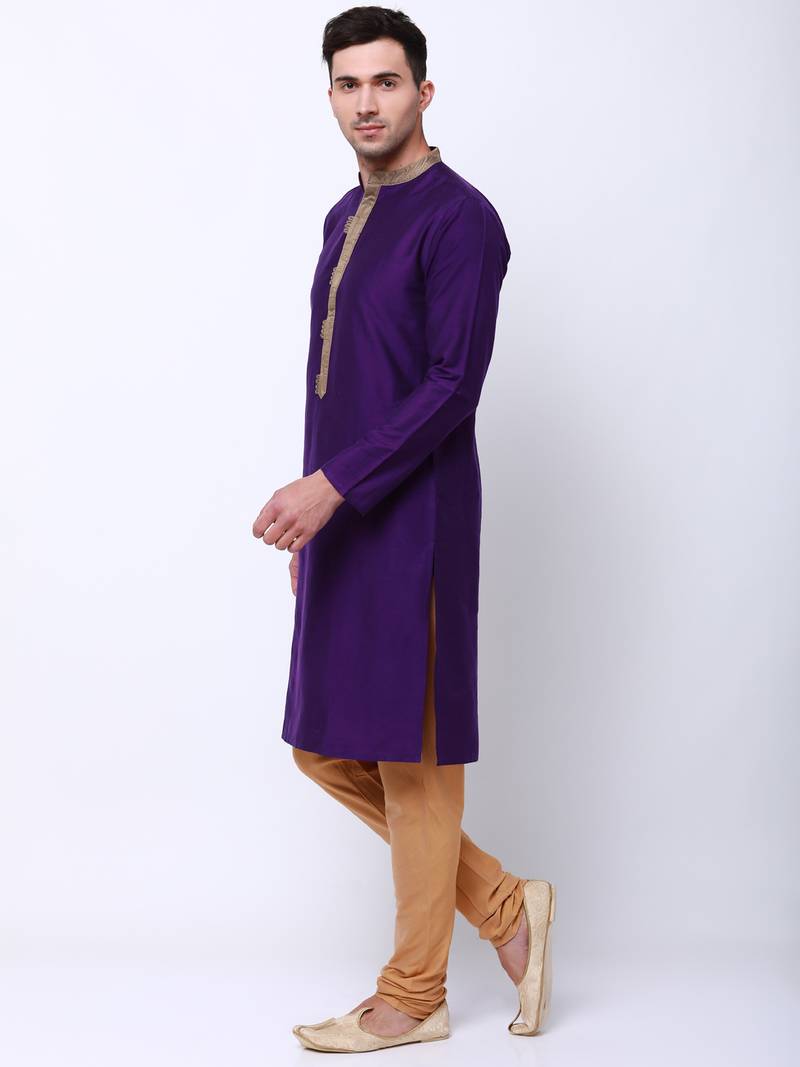 Svanik Violet Blended Striped Classic Long Kurta - Svanik - 2933006
