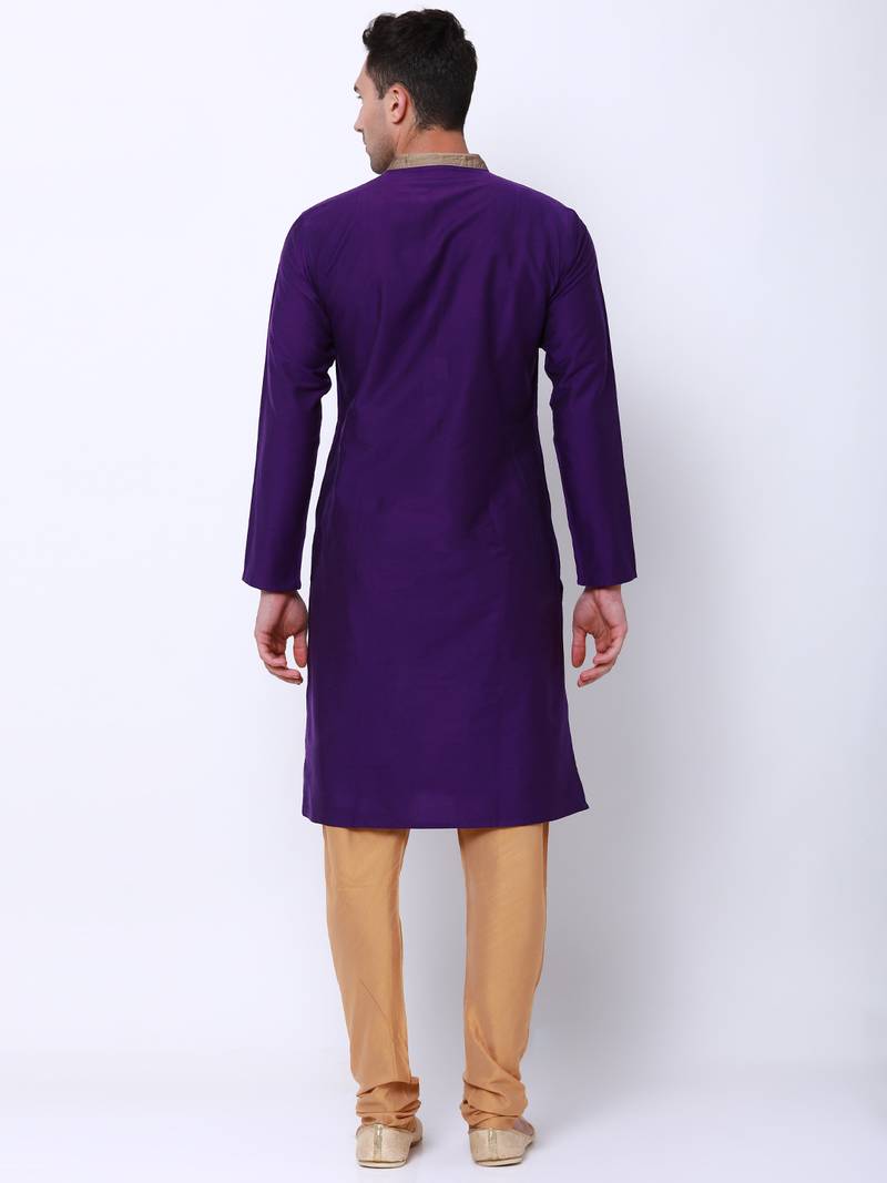 Svanik Violet Blended Striped Classic Long Kurta - Svanik - 2933006