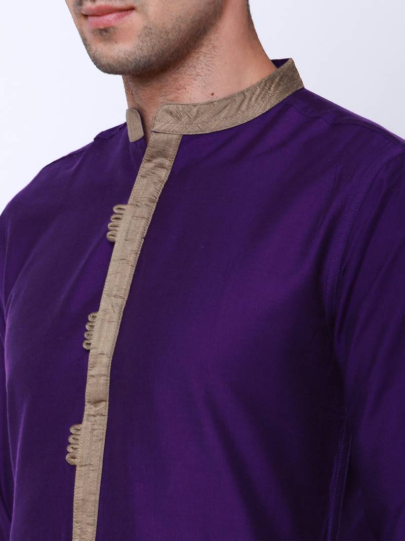 Svanik Violet Blended Striped Classic Long Kurta - Svanik - 2933006