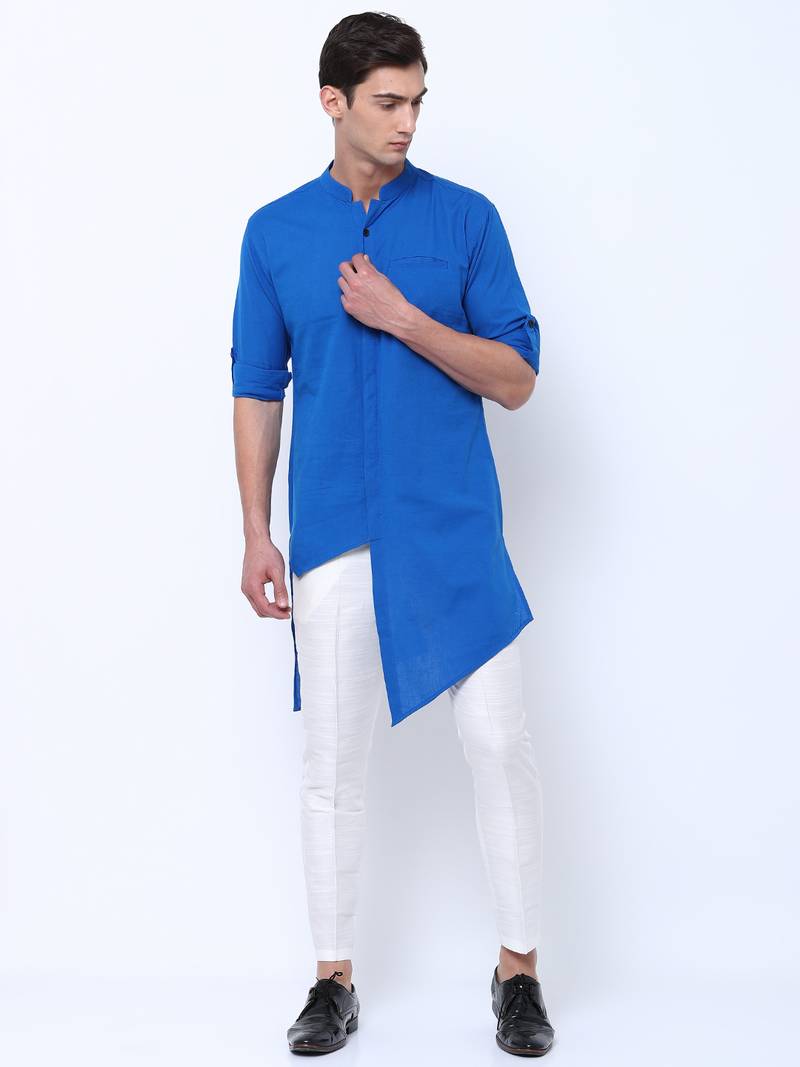 Svanik White Blended Assymetric high Low Kurta - Svanik - 2933012