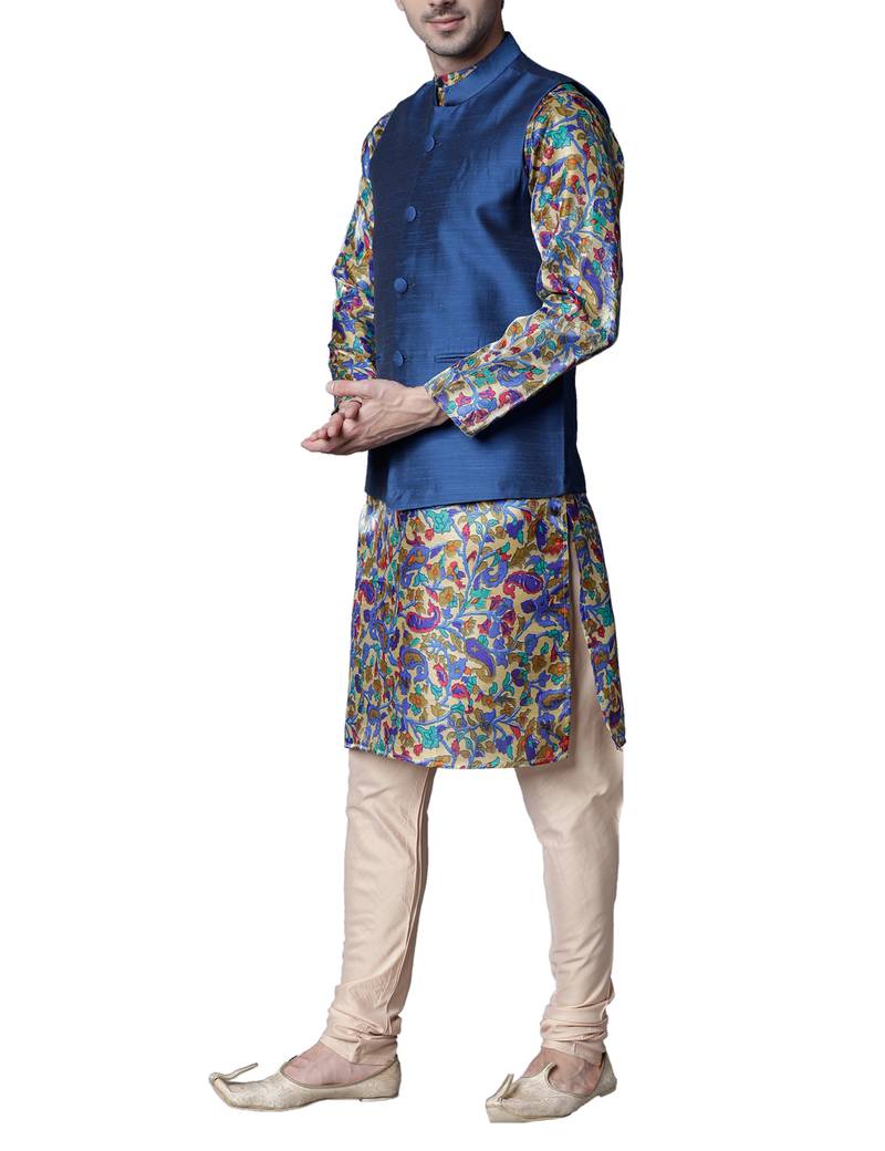Svanik Gold, Multicolor & Bright Blue Printed & Solid Blended Classic ...