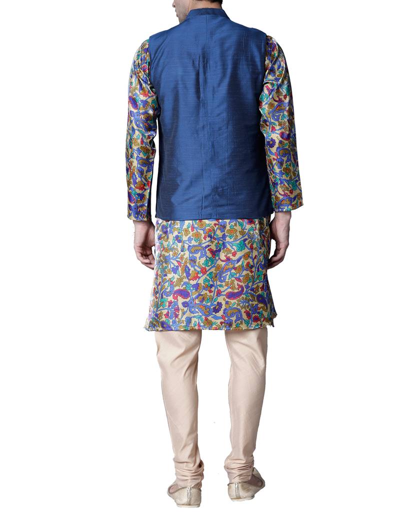 Svanik Gold, Multicolor & Bright Blue Printed & Solid Blended Classic ...