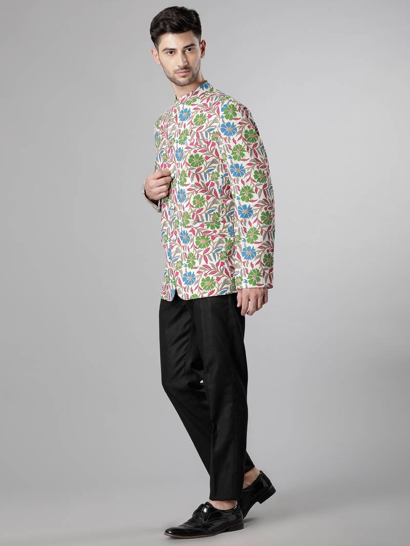 Svanik Green Blended Bandhgala Jacket - Svanik - 2933161