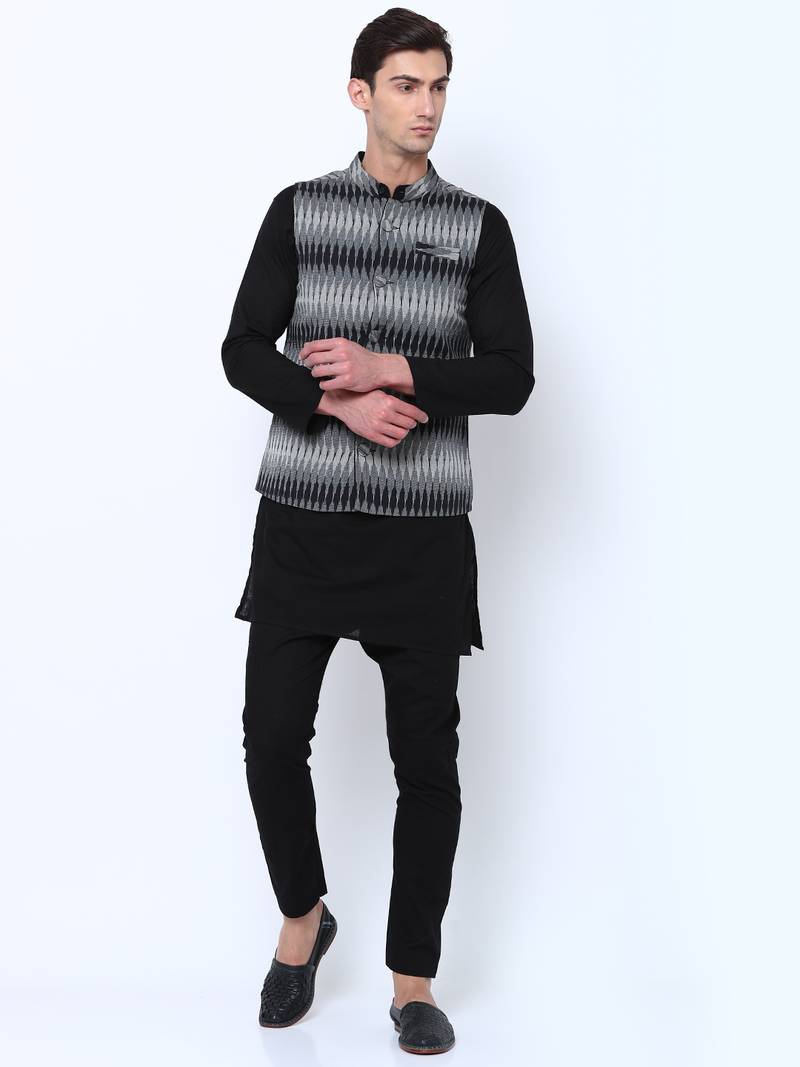 Svanik Black Self Design Cotton Waistcoat. - Svanik - 2933250