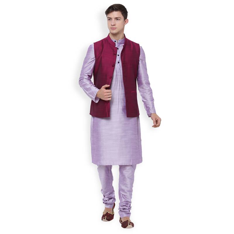 Svanik Maroon Rayon Blend Solid Waistcoat - Svanik - 2933369