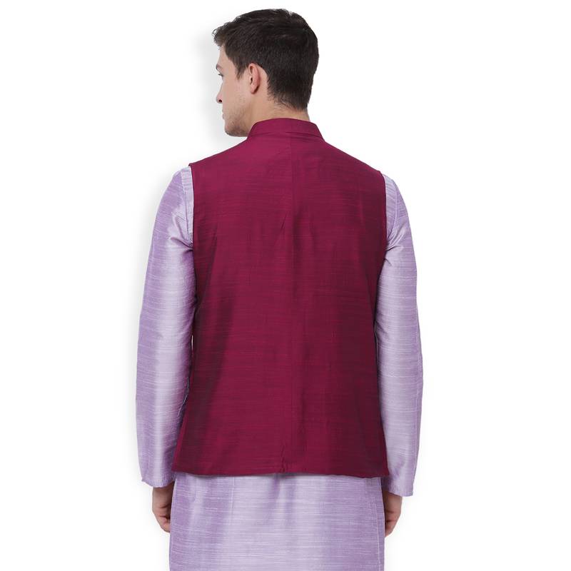 Svanik Maroon Rayon Blend Solid Waistcoat - Svanik - 2933369