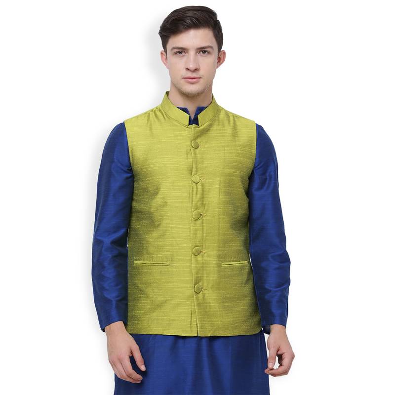 Svanik Yellow Rayon Blend Solid Waistcoat - Svanik - 2933372