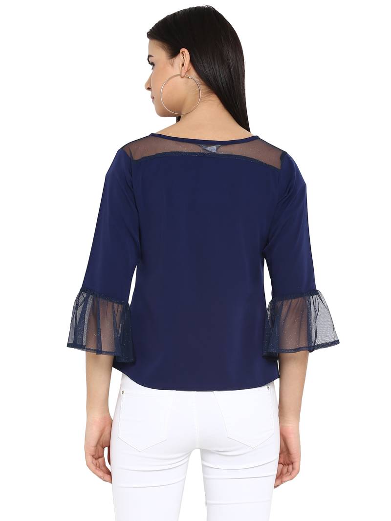 Navy-blue printed crepe party-tops - Rosah - 2933741