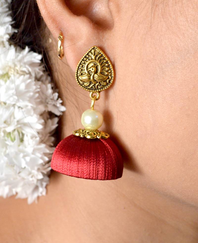 Maroon pearl earrings - Nisuj Fashion - 2933328
