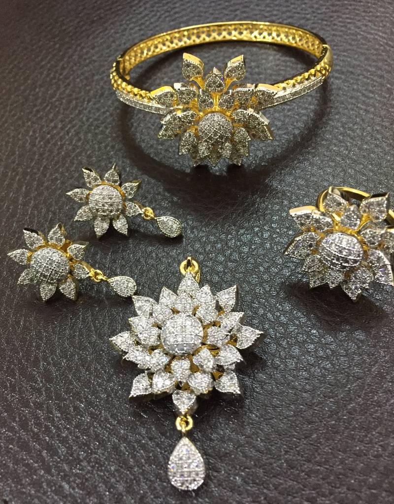 Gold American Diamond Jewellery Combo - Miss Stylist - 1094712