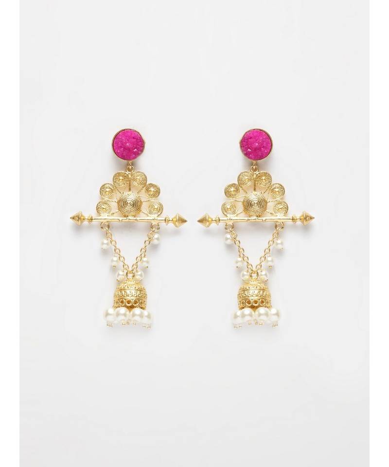 Gold Fiza Indo-Western Earrings - Ferosh - 2941176
