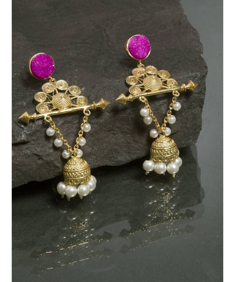 Gold Fiza Indo-Western Earrings - Ferosh - 2941176
