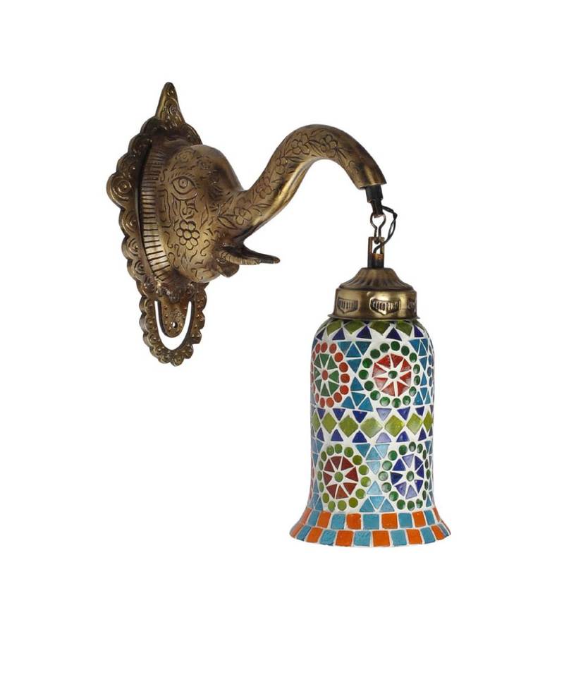 Metal Elephant Design Fitting Green Mosaic Glass Wall Light Lamp Home ...