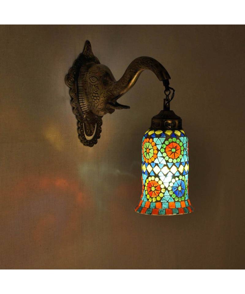 Metal Elephant Design Fitting Green Mosaic Glass Wall Light Lamp Home ...