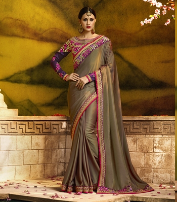 Light copper embroidered silk saree with blouse - Fashionesta - 2942400