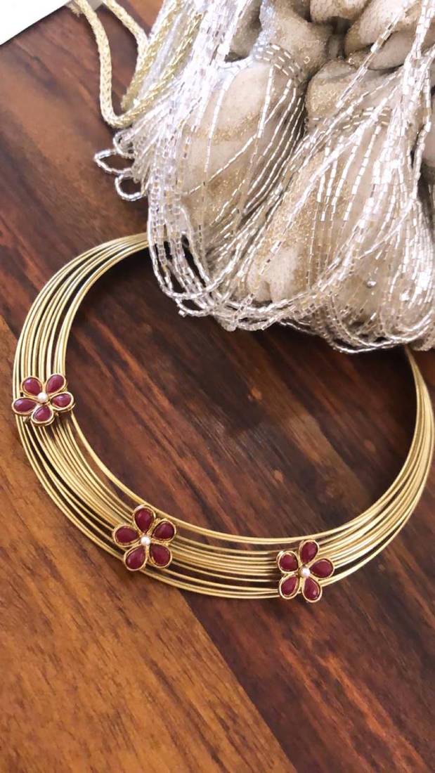 Gold Hasli Work Choker Necklace - Glitterati by Alankriti - 2942704