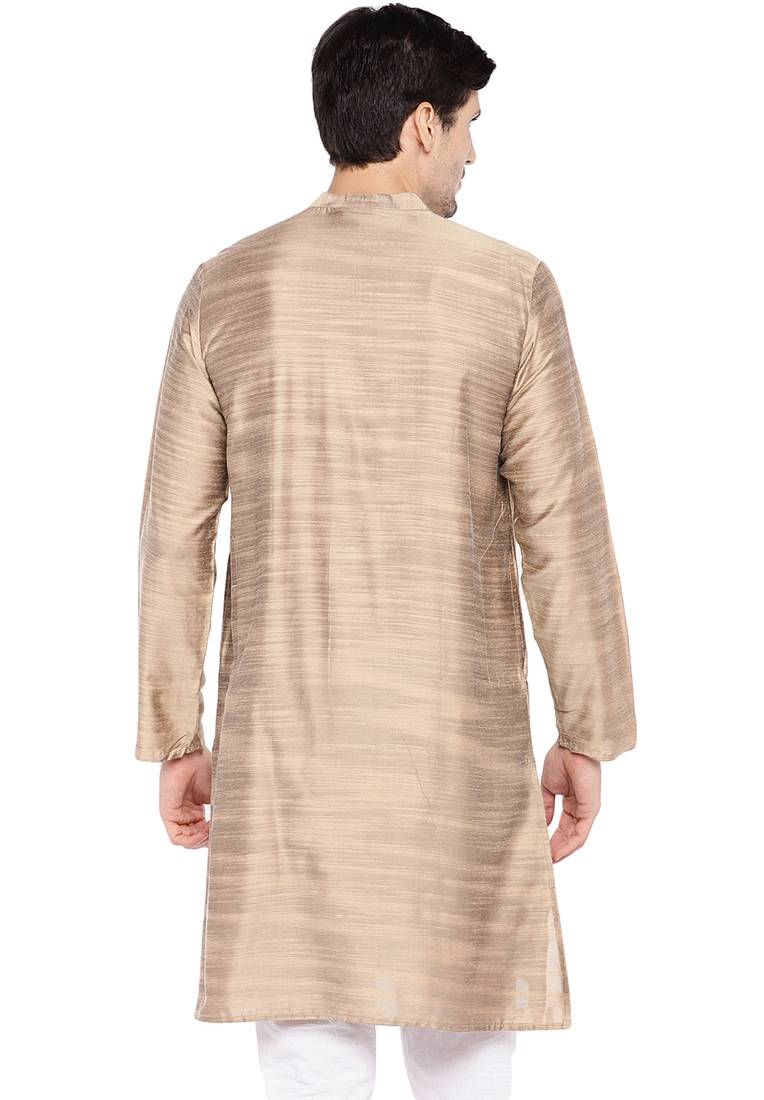 Men'S Art Silk Self Textured Beige Colour Long Kurta - Om Clothing ...