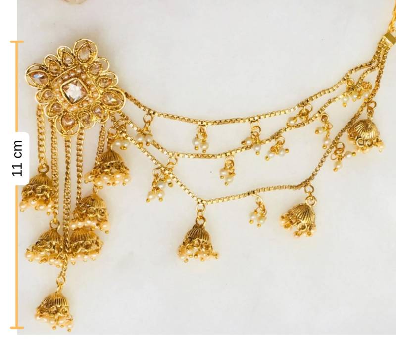 Gold Plated Multi Chain Hanging Chains Jhumka Earrings With Hair Chain ...