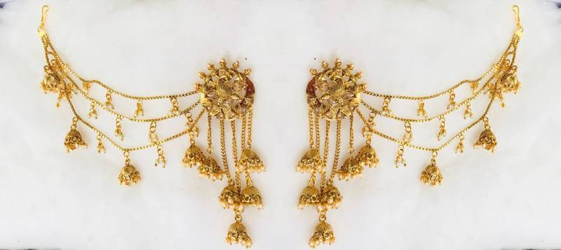 Gold Plated Multi Chain Hanging Chains Jhumka Earrings With Hair Chain ...